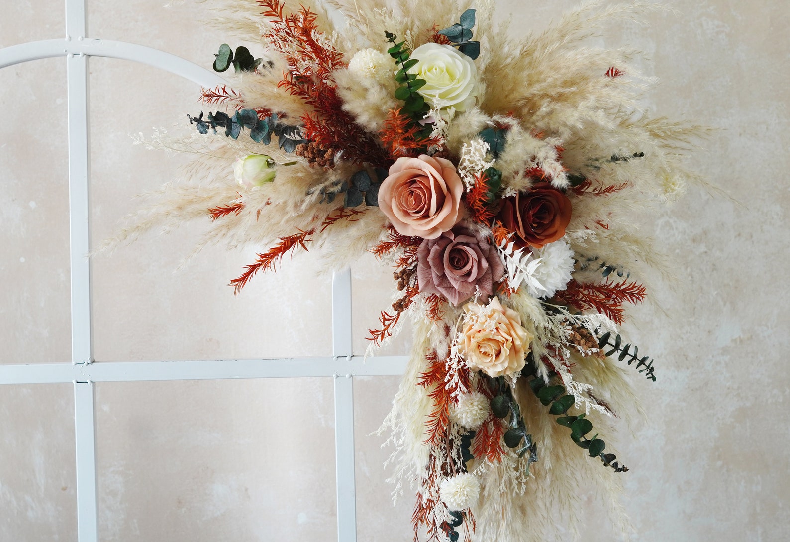 Bohemian Dusty Burnt Orange Silk Flowers Dried Flowers Wedding Arch ...