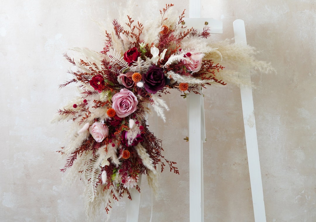 Bohemian Dusty Silk Flowers Dried Flowers Wedding Arch,flower Swag ...