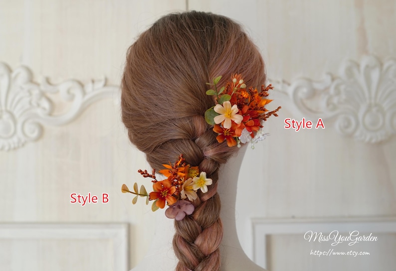 Rust Orange Boho Wedding Bridal Hairpiece,artificial Flowers Hairpins ...