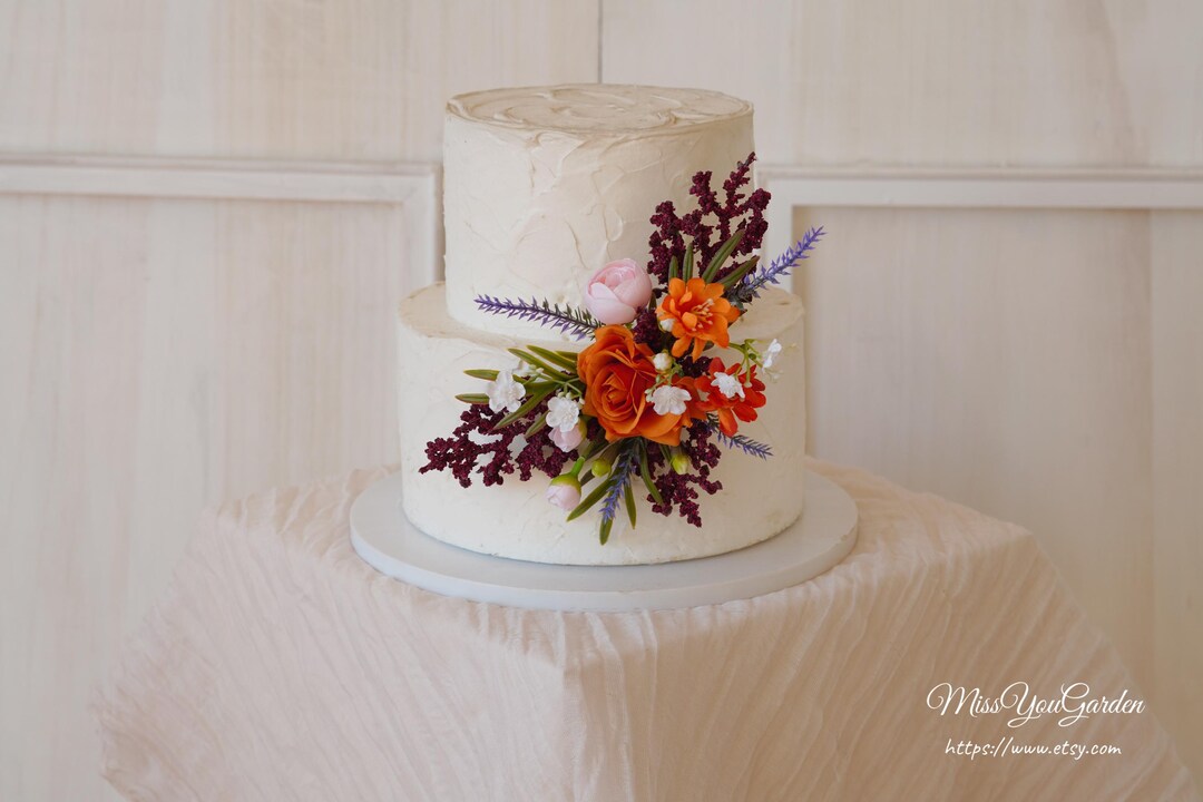Rust Orange and Wine Artificial Flower Cake Decoration,faux Flower Cake ...
