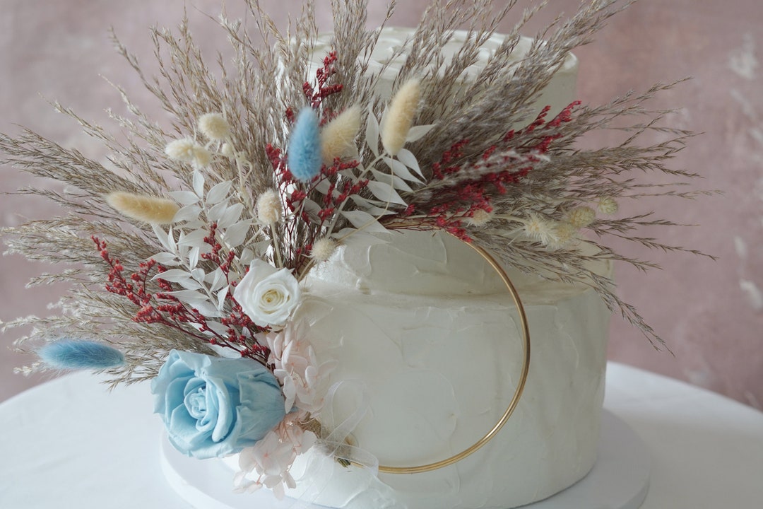 Azure Preserved Roses Cake Topper With a Ring,wedding Decoration ...