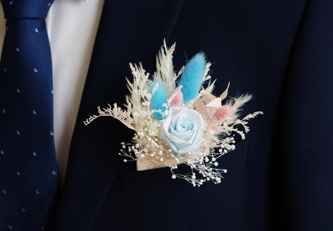 Blush&baby Blue Dried Flowers Boutonniere,pocket Boutonnieres,groom's ...