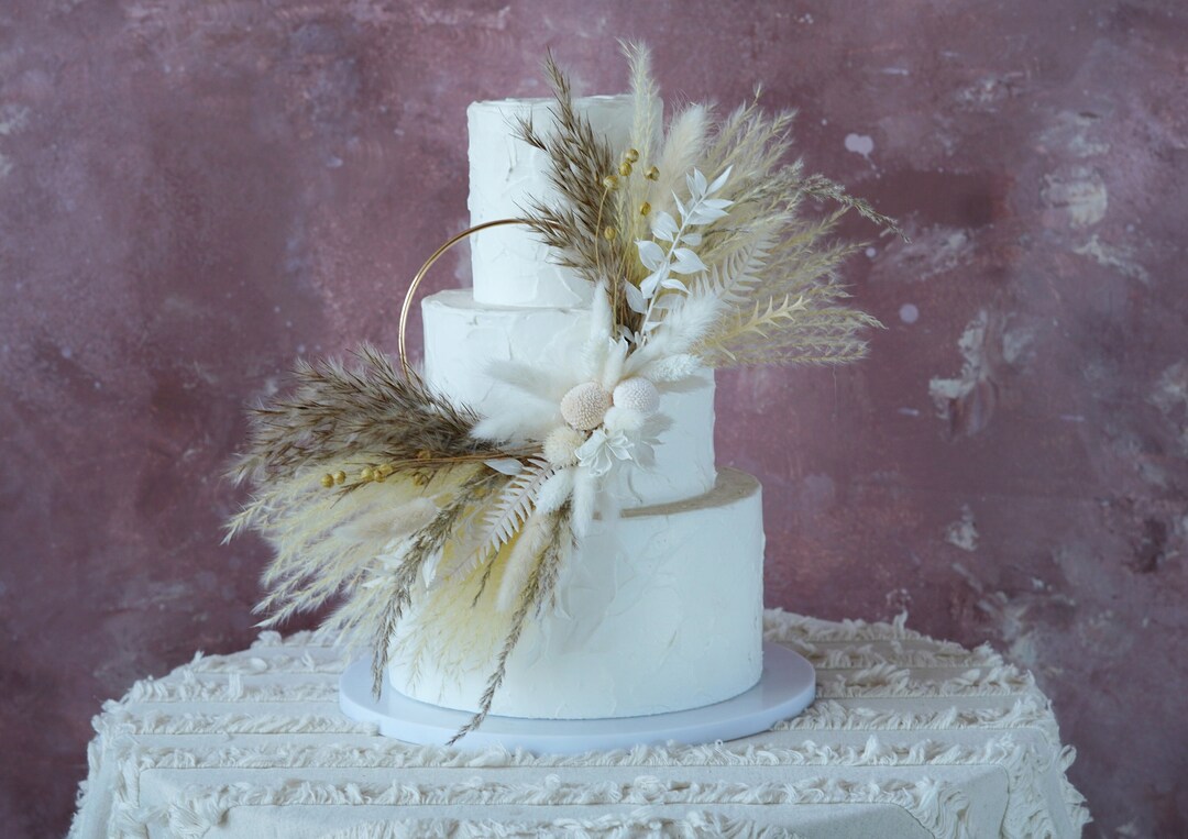 Beige Pampas Grass Cake Topper With a Ring,wedding Decoration,wedding ...