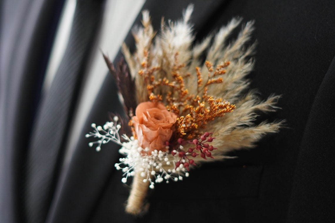 Rust Orange/burnt Orange Dried Flowers Boutonnières - Etsy