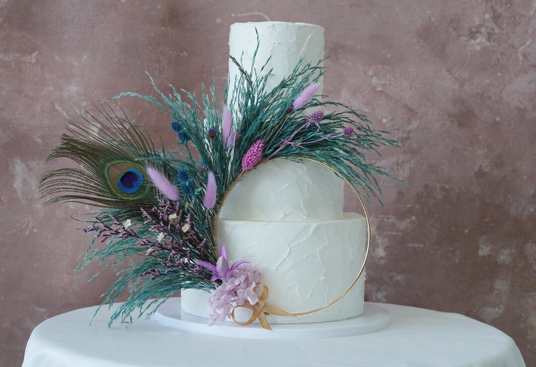Blue/teal Color Topper Dried Flowers Cake Topper - Cake Topper, Dried ...