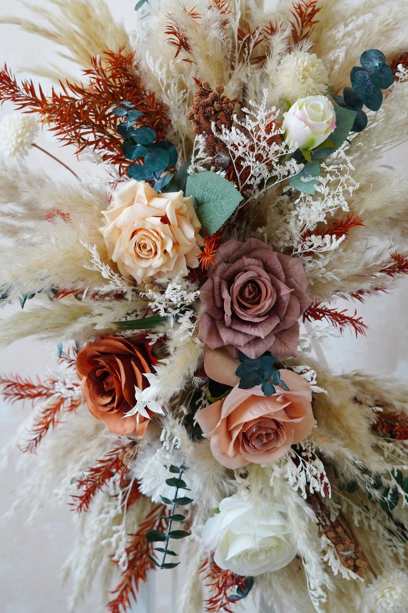 Bohemian Dusty Burnt Orange Silk Flowers Dried Flowers Wedding Arch ...