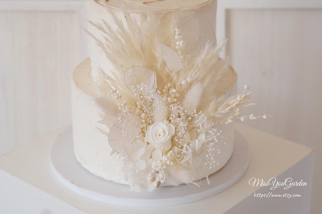 Pure White Color Cake Topper Preserved Flowers Cake Topper - Cake ...