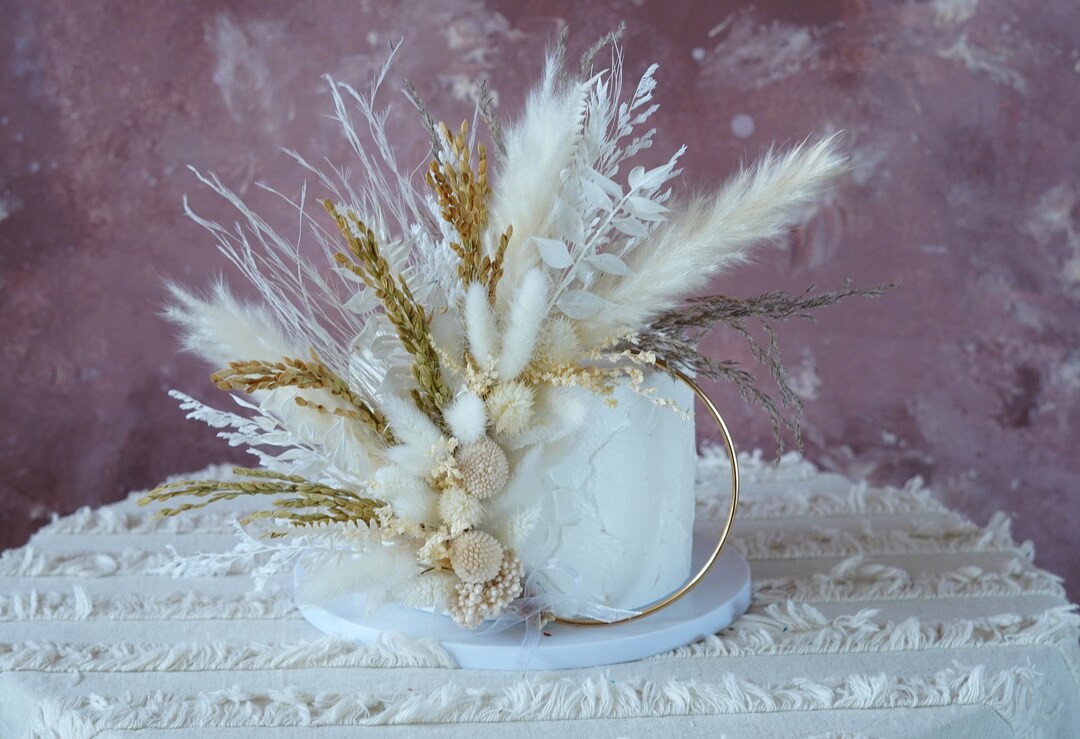 Beige Pampas Grass Cake Topper With a Ring,wedding Decoration,wedding ...