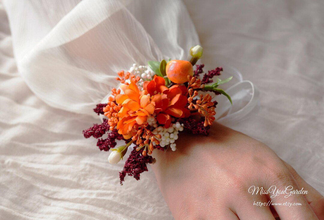 Bright Orange Wrist Corsage&boutonniere,silk Flower Wristlet and ...