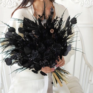 All Black Preserved Rose Flowers Rustic Wedding Flowers,pampas Grass ...