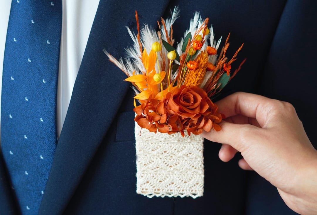Orange Preserved Rose Wedding Boutonniere,wedding Flower,groom's Pin ...