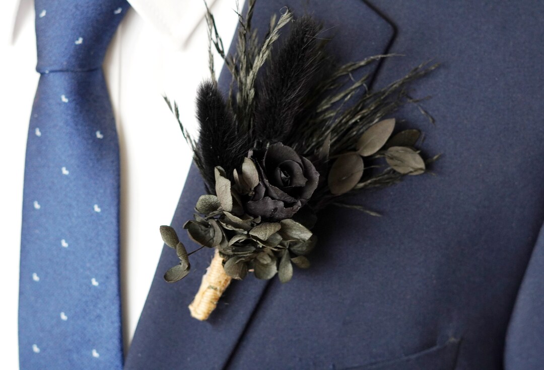 Pure Black Straw Flower Wedding Boutonniere,groomsmen Pin,bridegroom ...