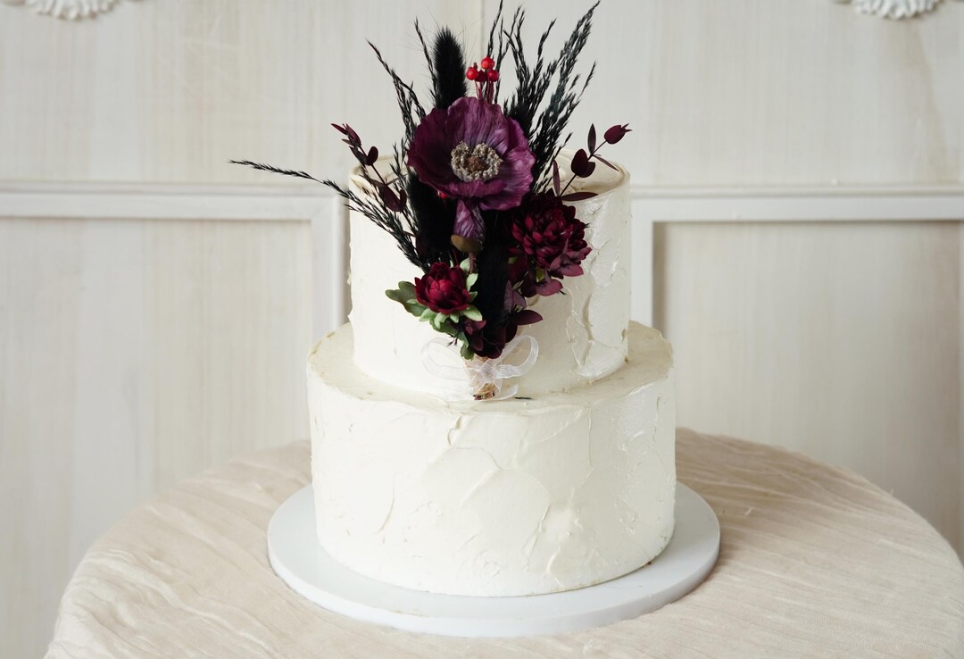 Silk Flower & Black Pampas Grass Cake Topper Dried Flowers Cake Topper ...