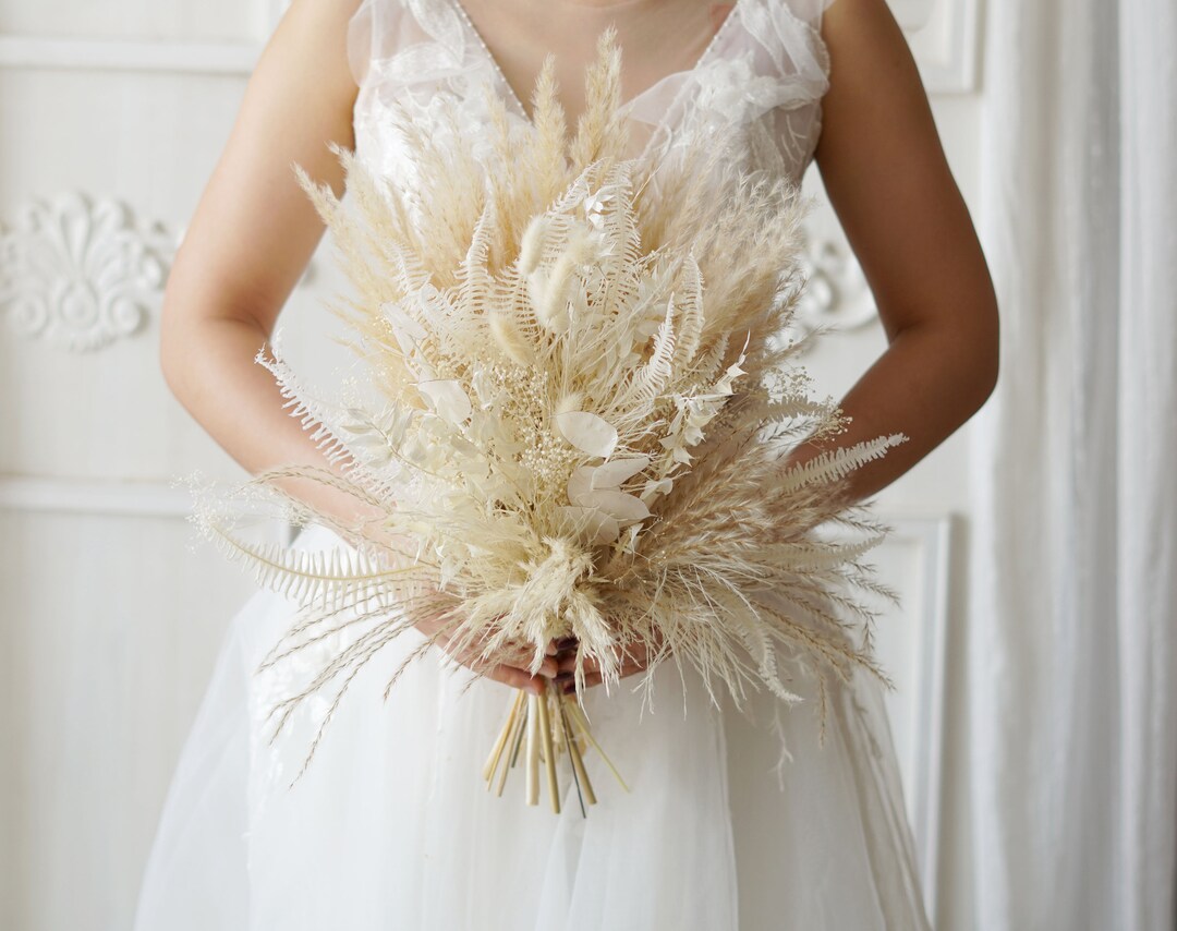 Preserved White Dried Rustic Natural Boho Wedding Flowers Bouquet ...