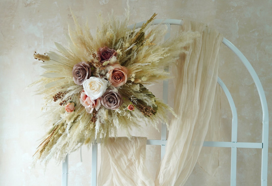 Bohemian Dusty Silk Flowers Dried Flowers Wedding Arch,flower Swag ...