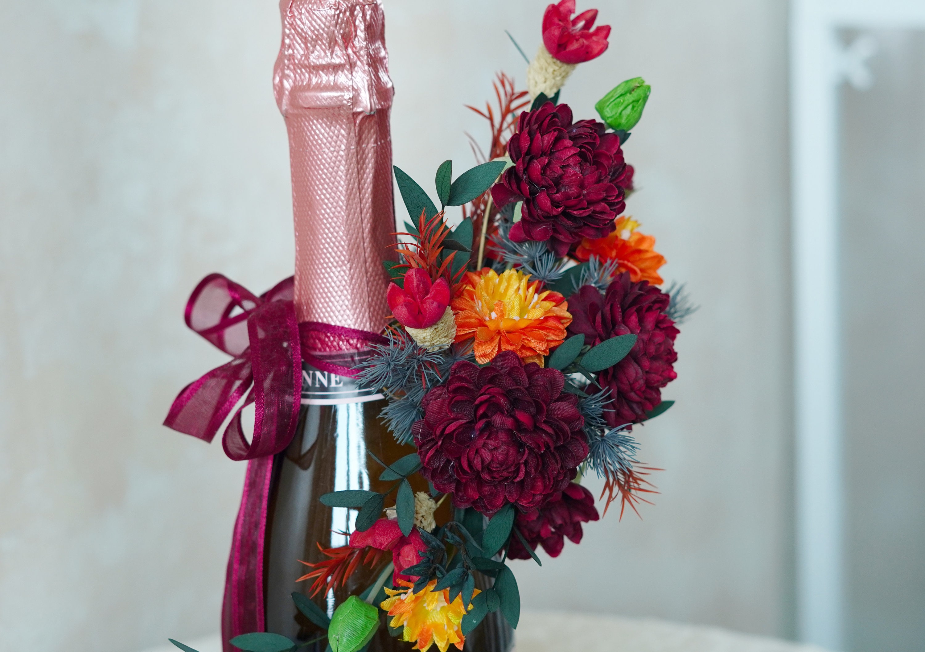Flower Arrangement for Wine Bottle,wedding Bouquet,wine Bottle Bouquet ...