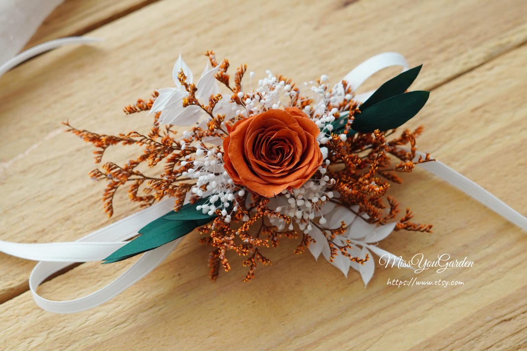 Rust Orange Rose Natural Flowers Bridal/bridesmaid 's Corsage,wedding ...