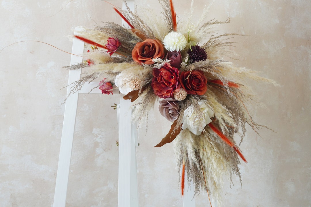 Bohemian Dusty Silk Flowers Dried Flowers Wedding Arch,flower Swag ...