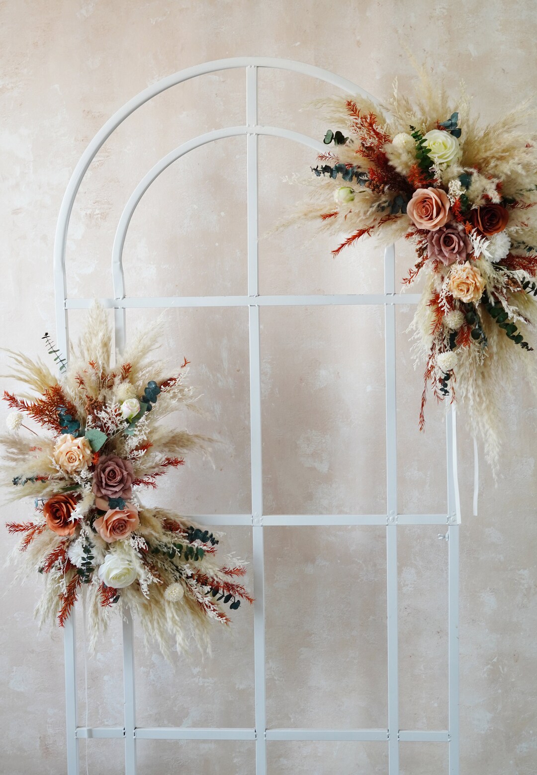 Bohemian Dusty Burnt Orange Silk Flowers Dried Flowers Wedding Arch ...