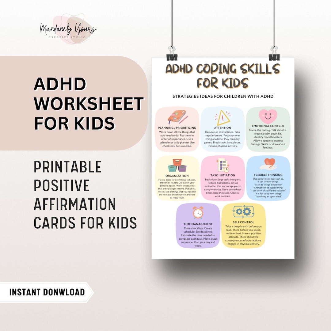 ADHD Activity Worksheet for Kids Printable ADHD Workbook Children and ...