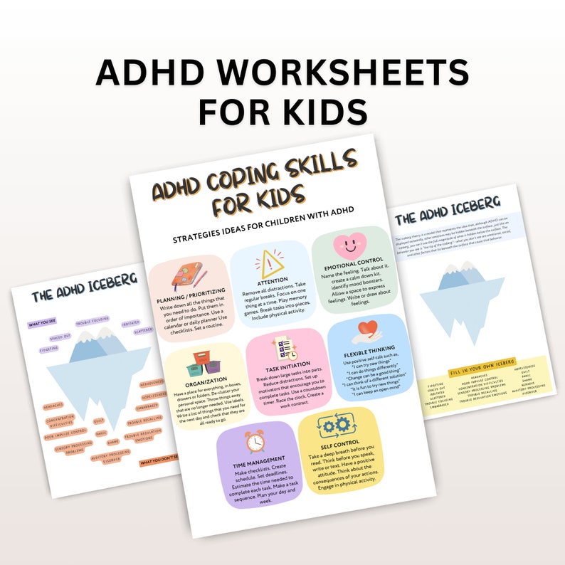 ADHD Activity Worksheet for Kids Printable ADHD Workbook Children and ...
