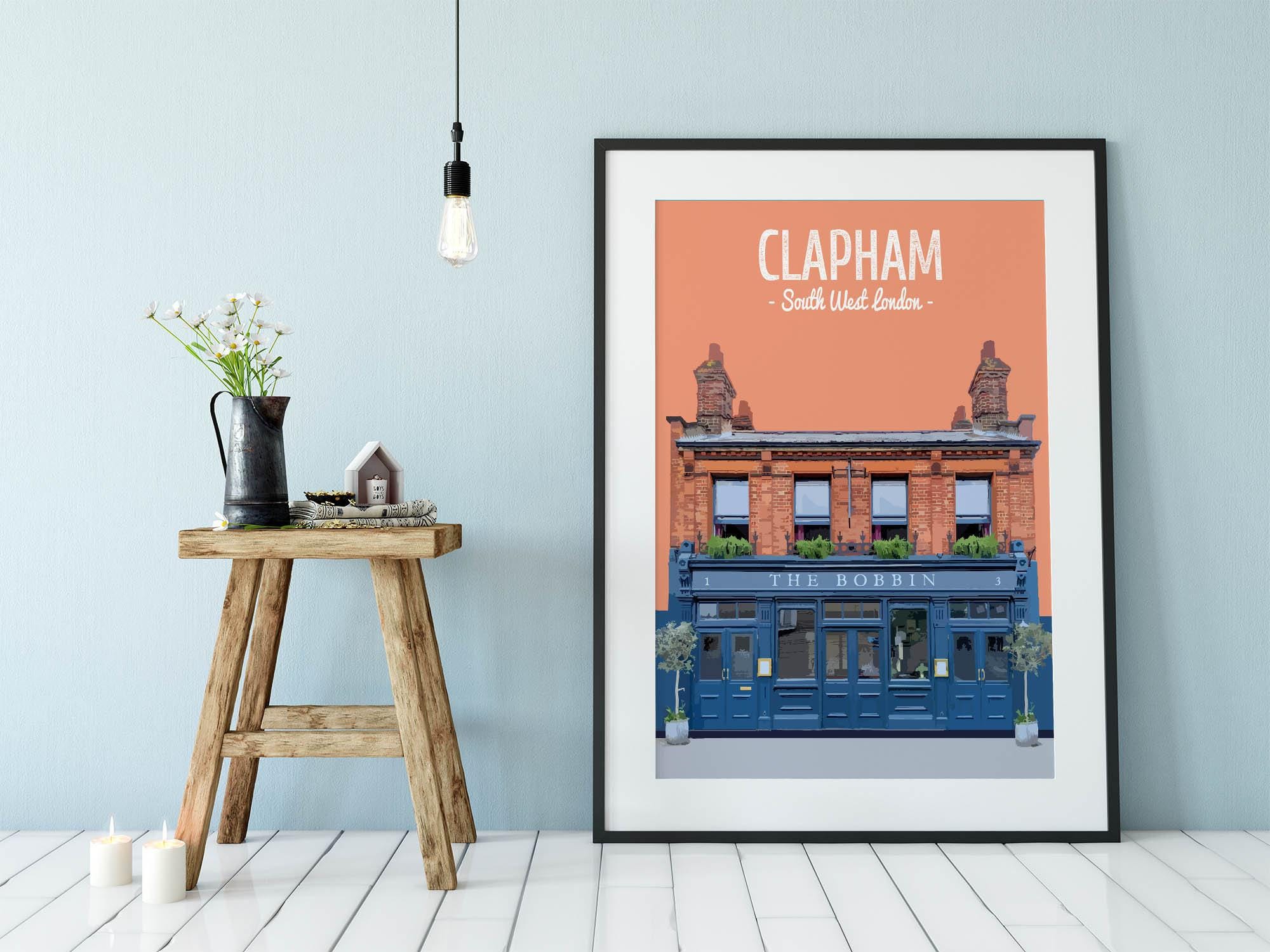 Clapham Poster Print, the Bobbin Pub, South West London, Customised ...