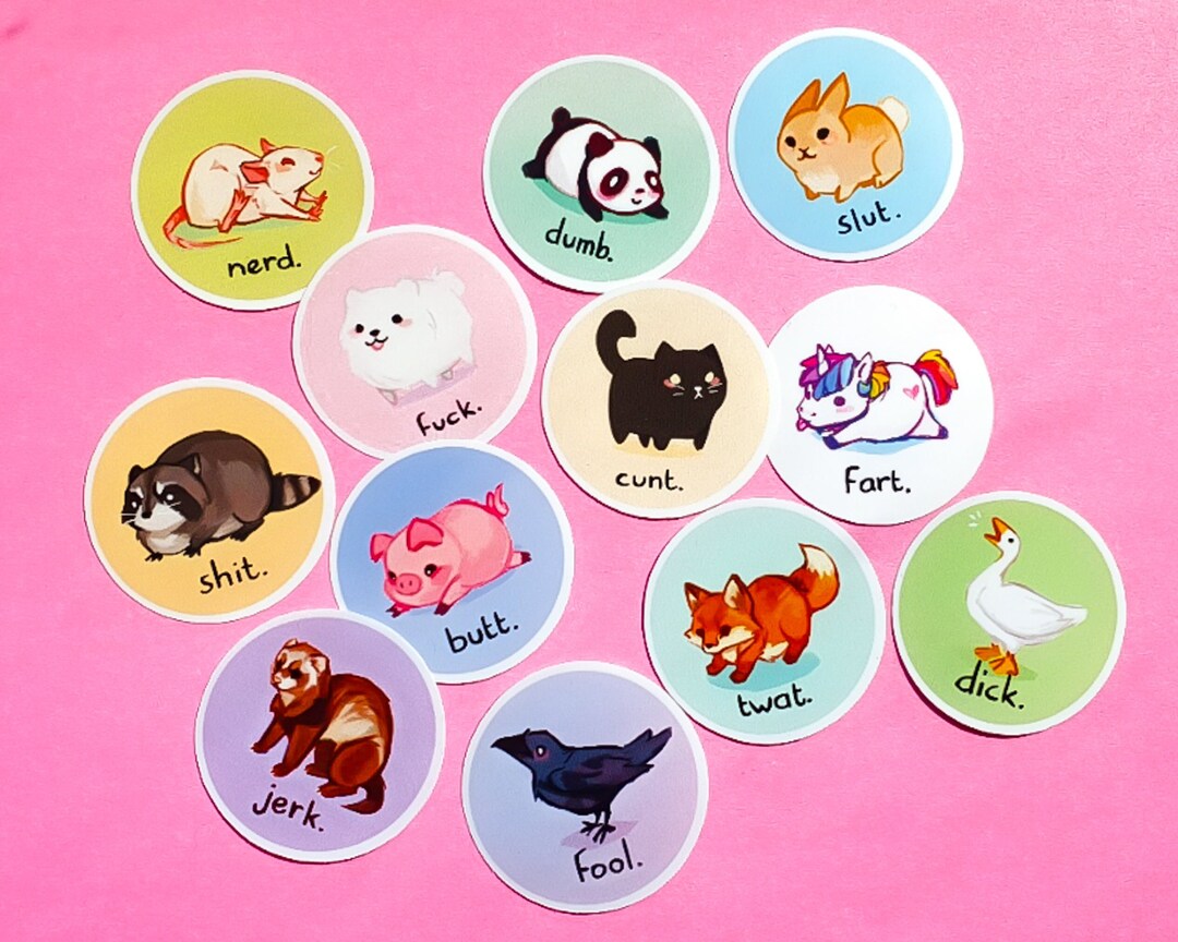 Cursing Animals Sticker Pack - 12 Waterproof Matte Stickers - 1.3" Inch ...