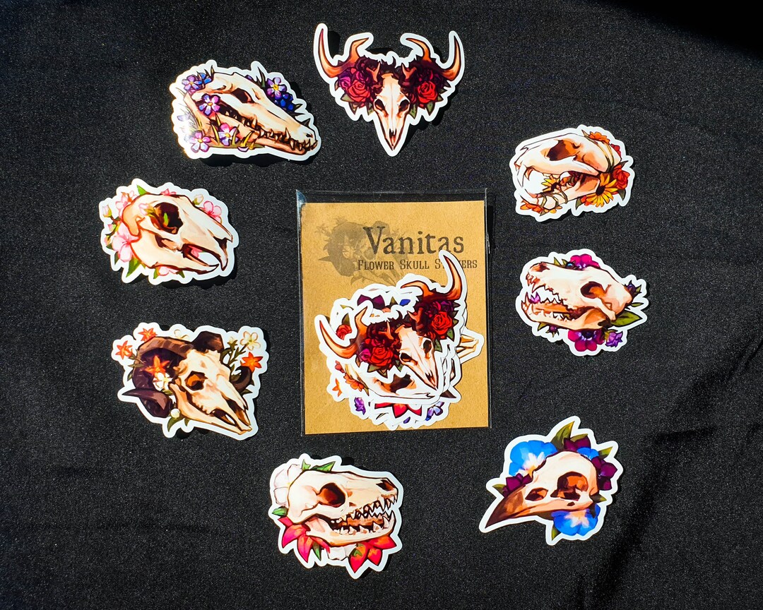 Animal Skull Sticker Pack /w Flowers 8 Matte Vinyl Stickers Waterproof ...