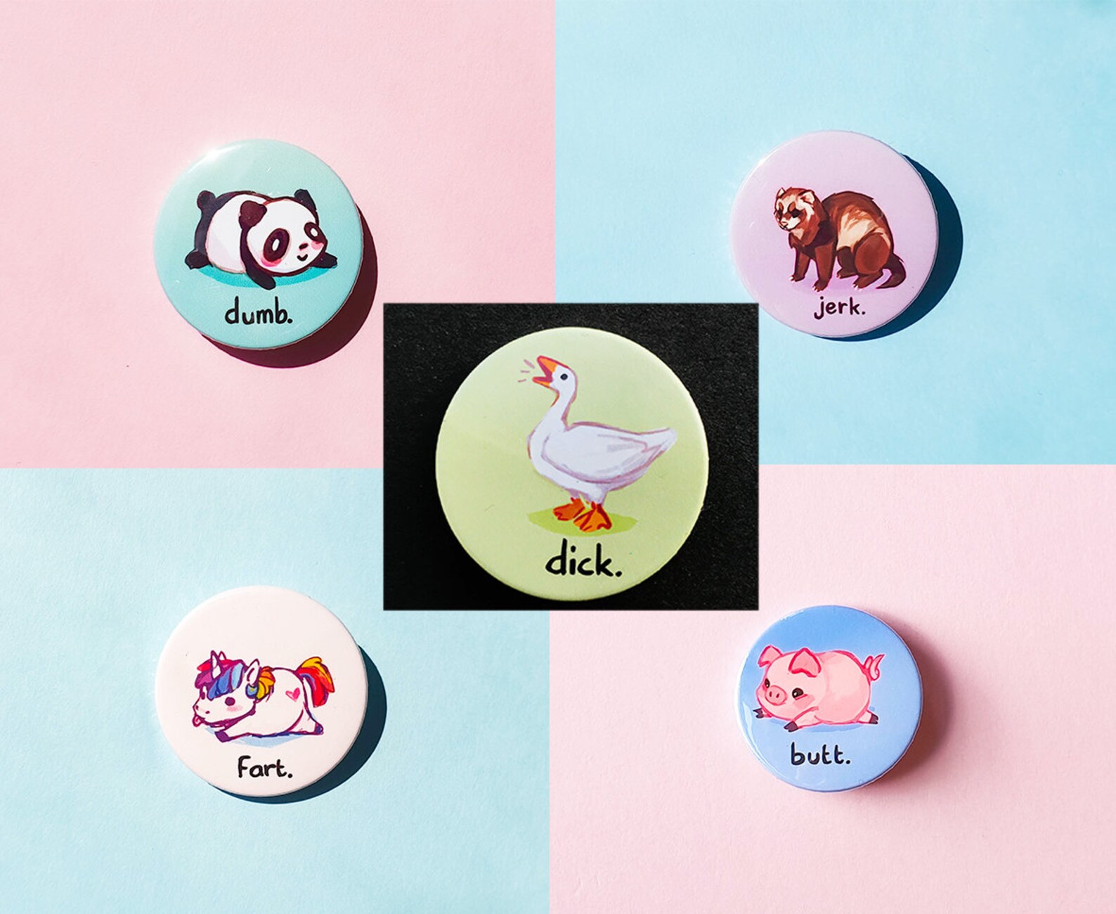 Funny Rude animal buttons 1.5 inch 38mm Cute | Etsy