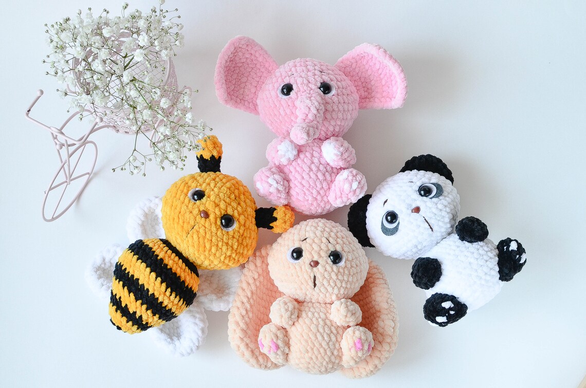 Animals Crochet Pattern Set 4 Amigurumi Rabbit Panda Bear | Etsy