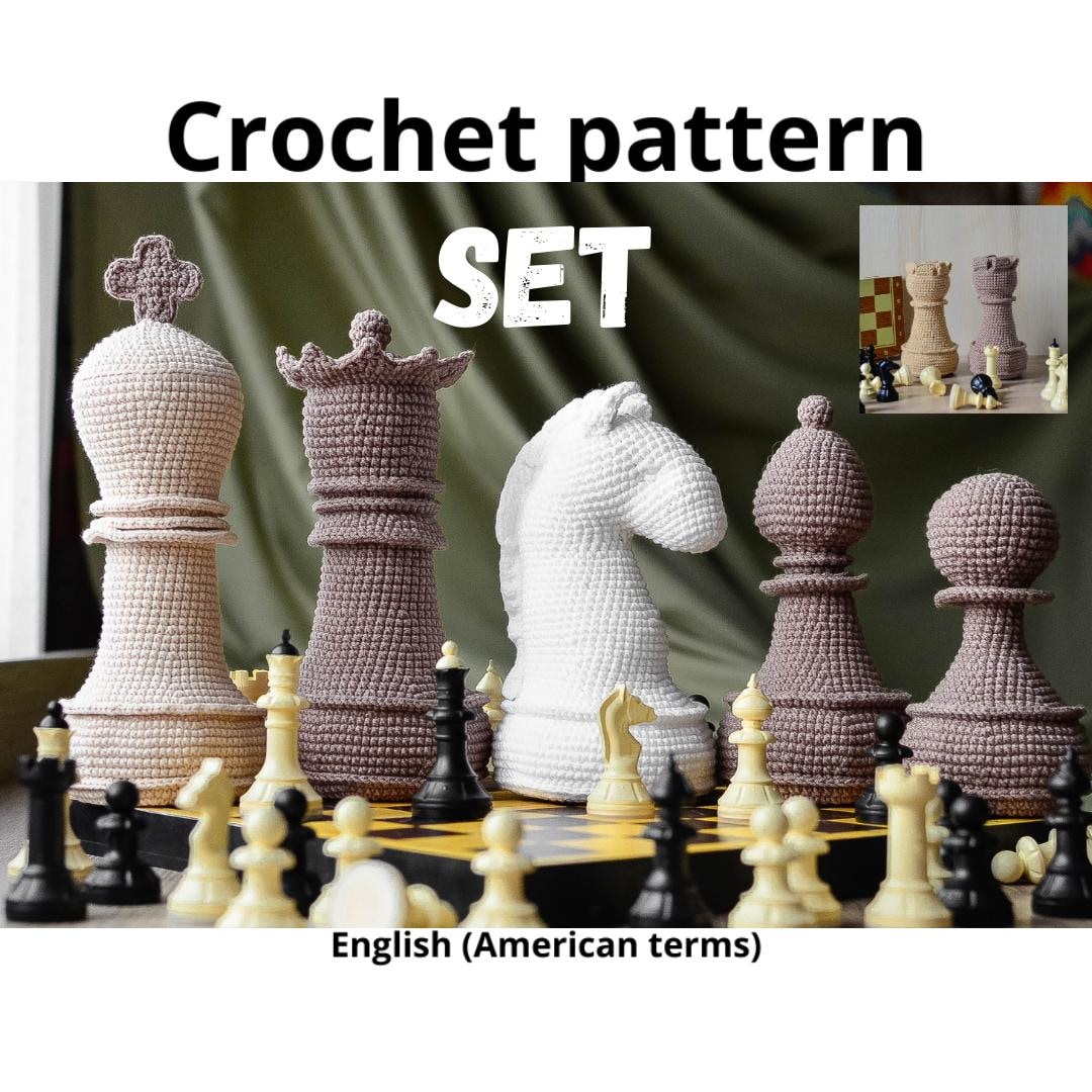 No Sew Chess Set Crochet Pattern – QUEEN, KING, Rook, Pawn, Knight ...