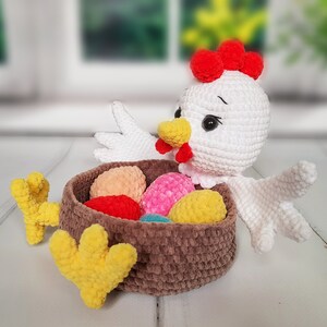 Crochet Pattern Amigurumi Easter Hen Basket With Eggs, Easter Decor ...
