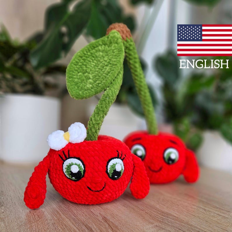 CROCHET CHERRY PATTERN, Amigurumi Cherry With Eyes and Hands, Plush ...