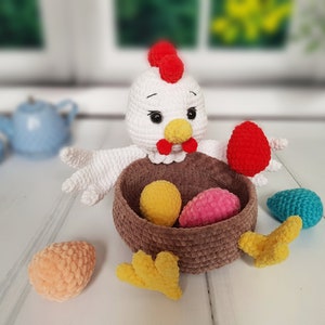 Crochet Pattern Amigurumi Easter Hen Basket With Eggs, Easter Decor ...