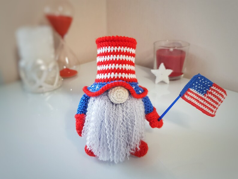 Patriotic Gnome With Flag American Gnome Pattern Gnome - Etsy