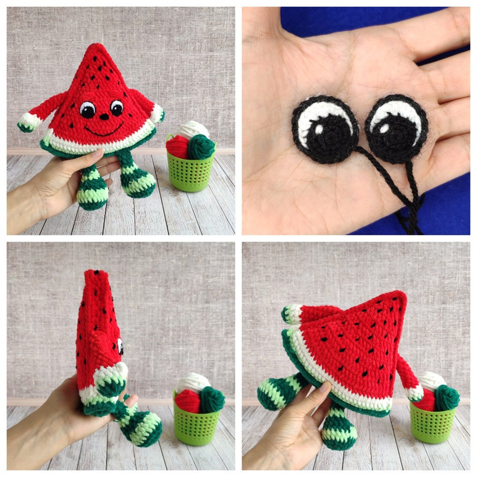 CROCHET WATERMELON PATTERN, Amigurumi Watermelon Slice With Eyes and ...