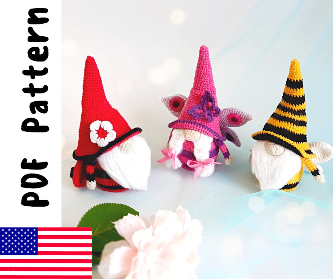 PDF Pattern of Crocheted Gnomes, Ladybug Gnome, Bee Gnome, Gnome ...
