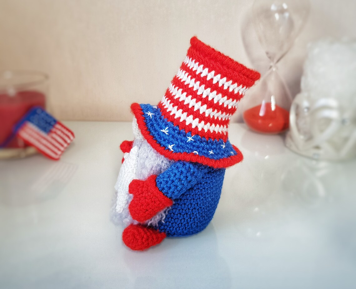 Patriotic Gnome With Flag American Gnome Pattern Gnome - Etsy