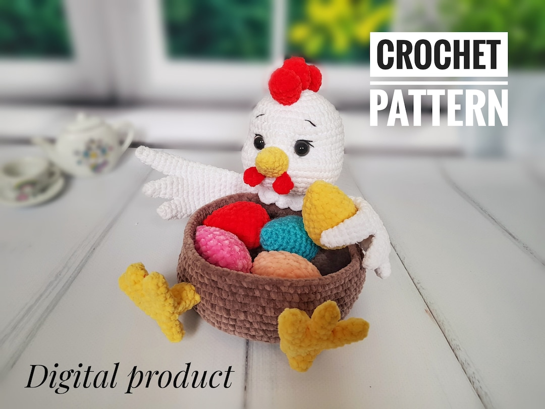 Crochet Pattern Amigurumi Easter Hen Basket With Eggs, Easter Decor ...