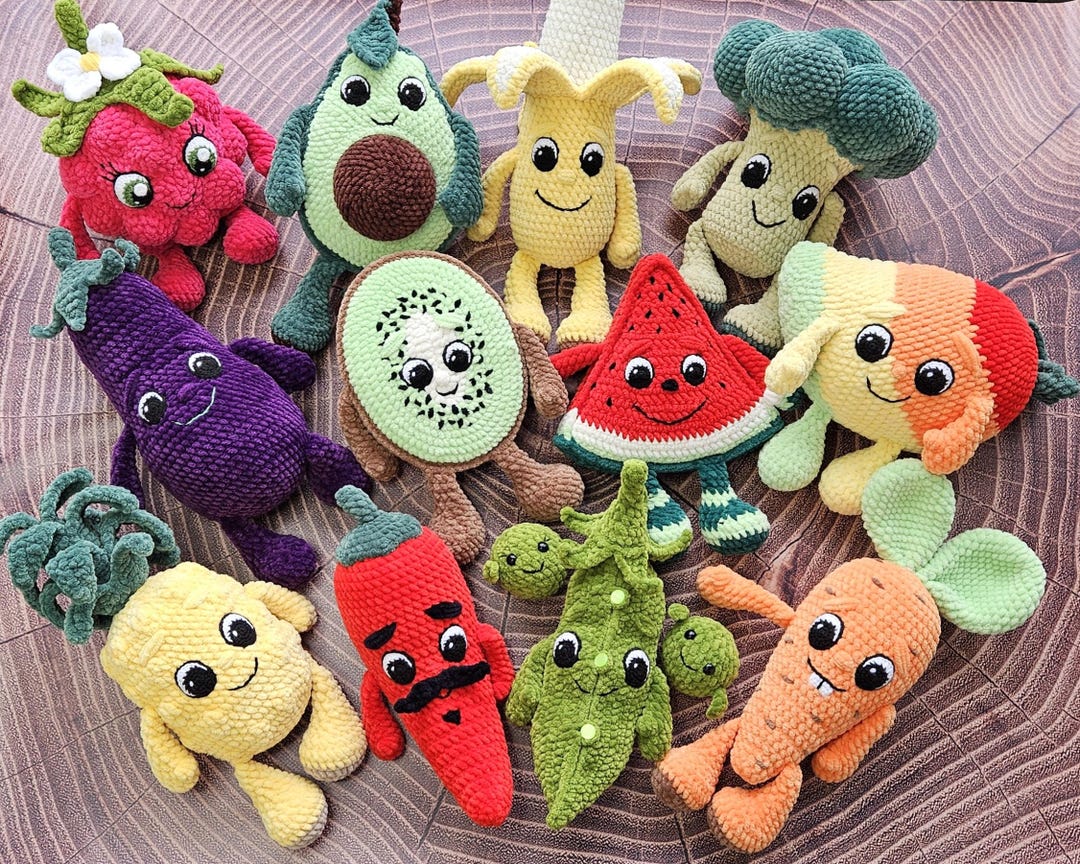 FRUITS VEGETABLES: 12 Crochet Patterns Set, Amigurumi Fruits ...