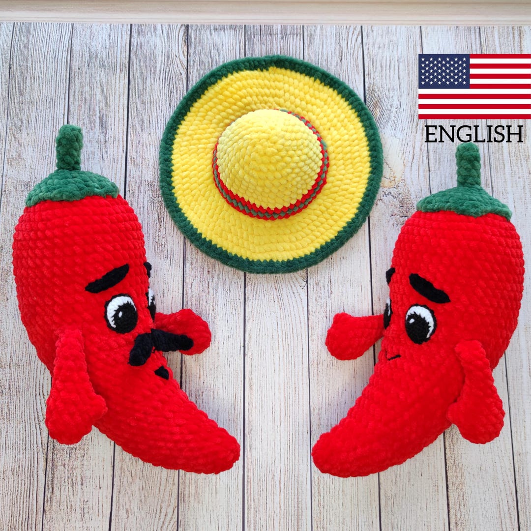CROCHET PATTERN Hot Chili Pepper in Sombrero Hat, Amigurumi Mexican ...