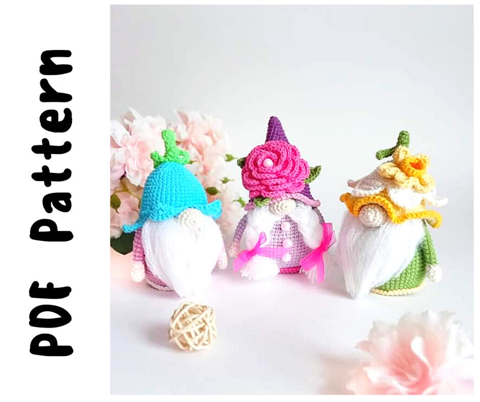 PDF Pattern of Crocheted Flower Gnomes Bell Gnome Rose | Etsy