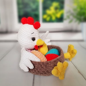 Crochet Pattern Amigurumi Easter Hen Basket With Eggs, Easter Decor ...