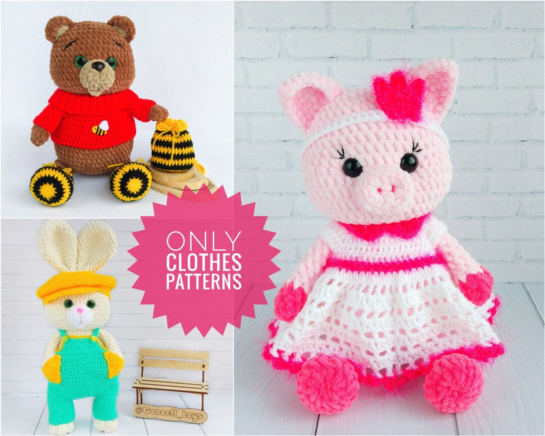3 TOY CLOTHES SET Crochet Pattern, Crochet Doll Clothes: Dress, Sweater ...