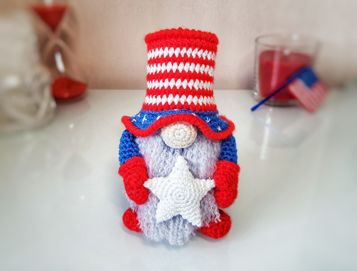 Patriotic Gnome With Flag American Gnome Pattern Gnome - Etsy