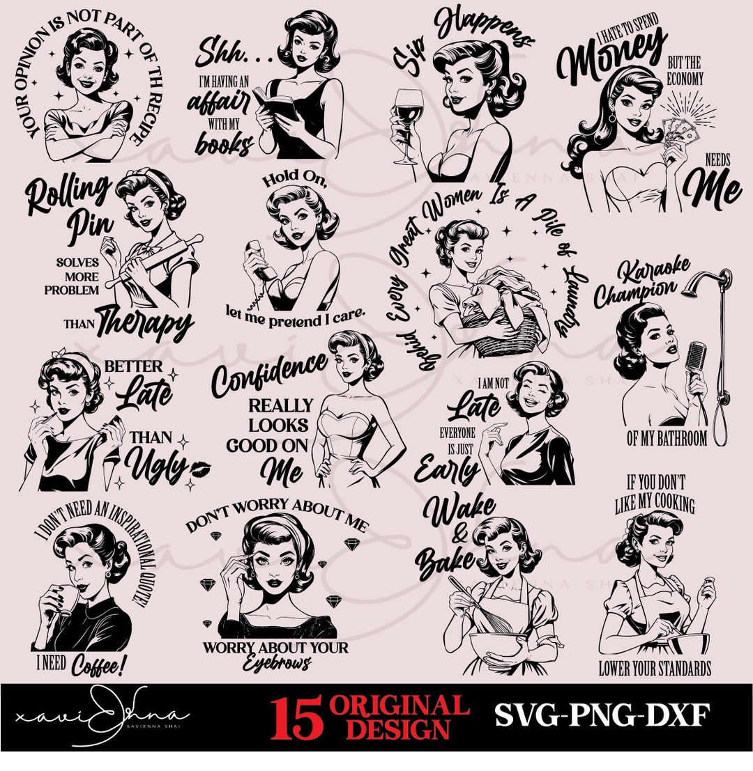 Retro Pin-up Women Sarcastic Quotes SVG Bundle (digital Download) - Etsy