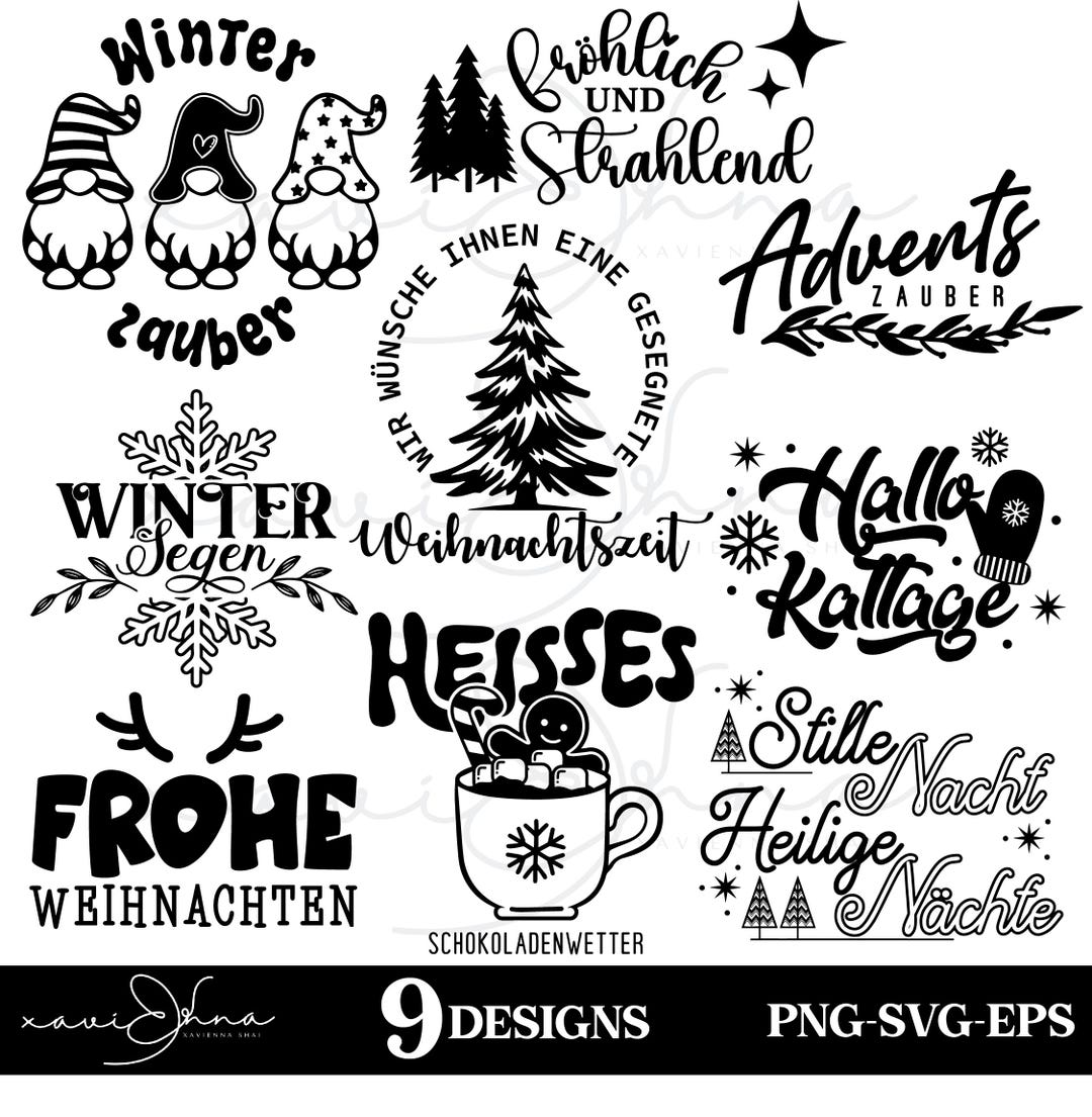 German Christmas SVG Designs: Gnome, Winter, Hot Chocolate (digital ...
