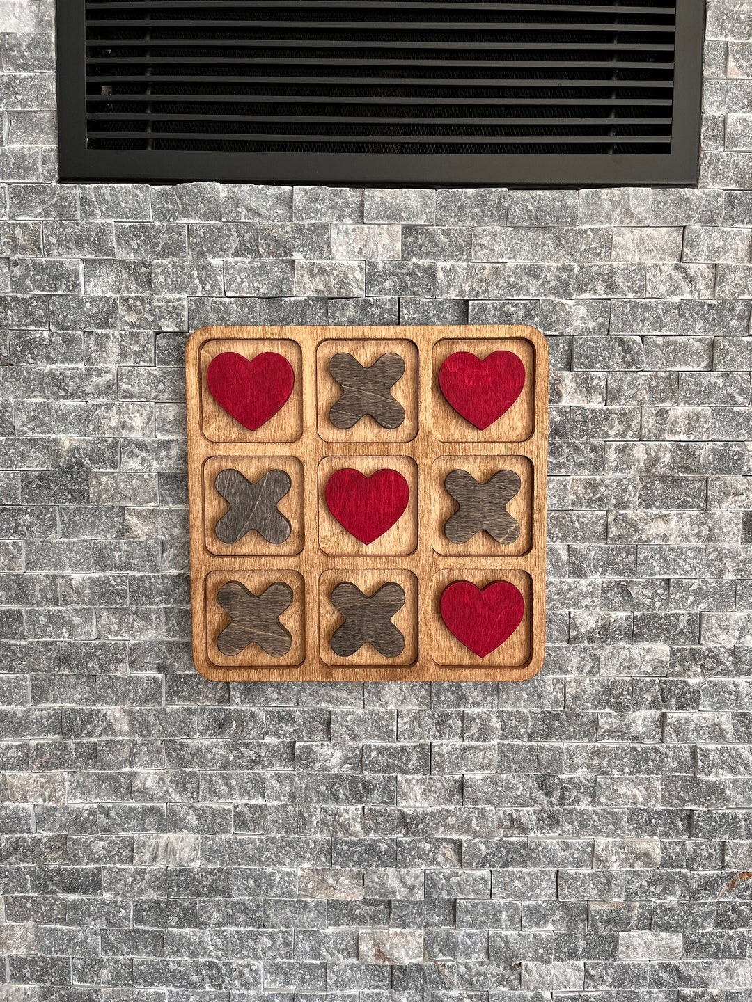 Wall Mounted Wooden Tic Tac Toe Game, Magnetic Wood XOX Board Game Wall ...