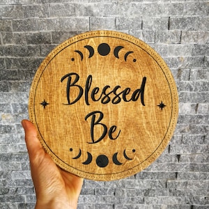 Blessed Be Sign Witchy Wall Hanging, Blessed Moon Phases Wooden Wall ...