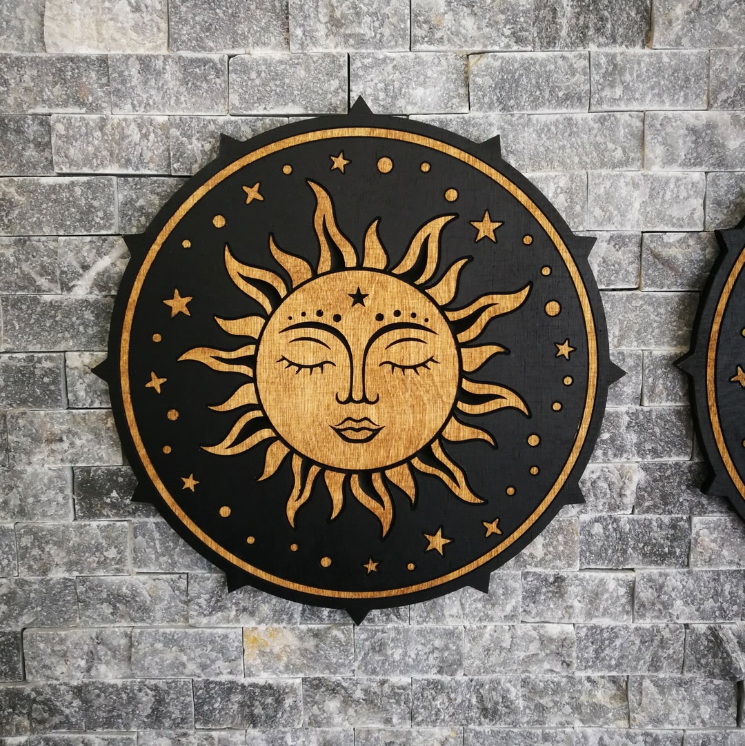 Sun and Moon Wall Art, Carved Wall Hanging Sun and Moon, Celestial Boho ...